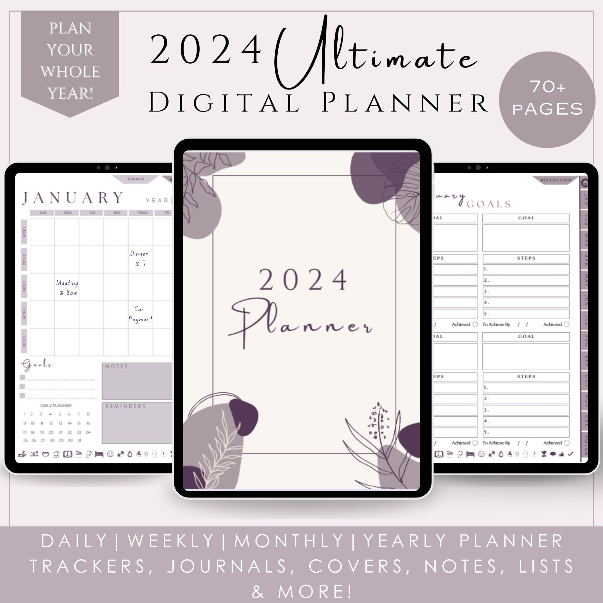 2024 Digital Planner, 2024 Portrait Planner, 2024 Planner, Hyperlinked ...