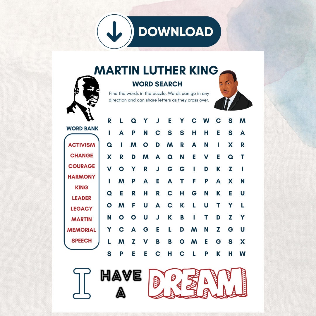 Martin Luther King Word Search - Etsy