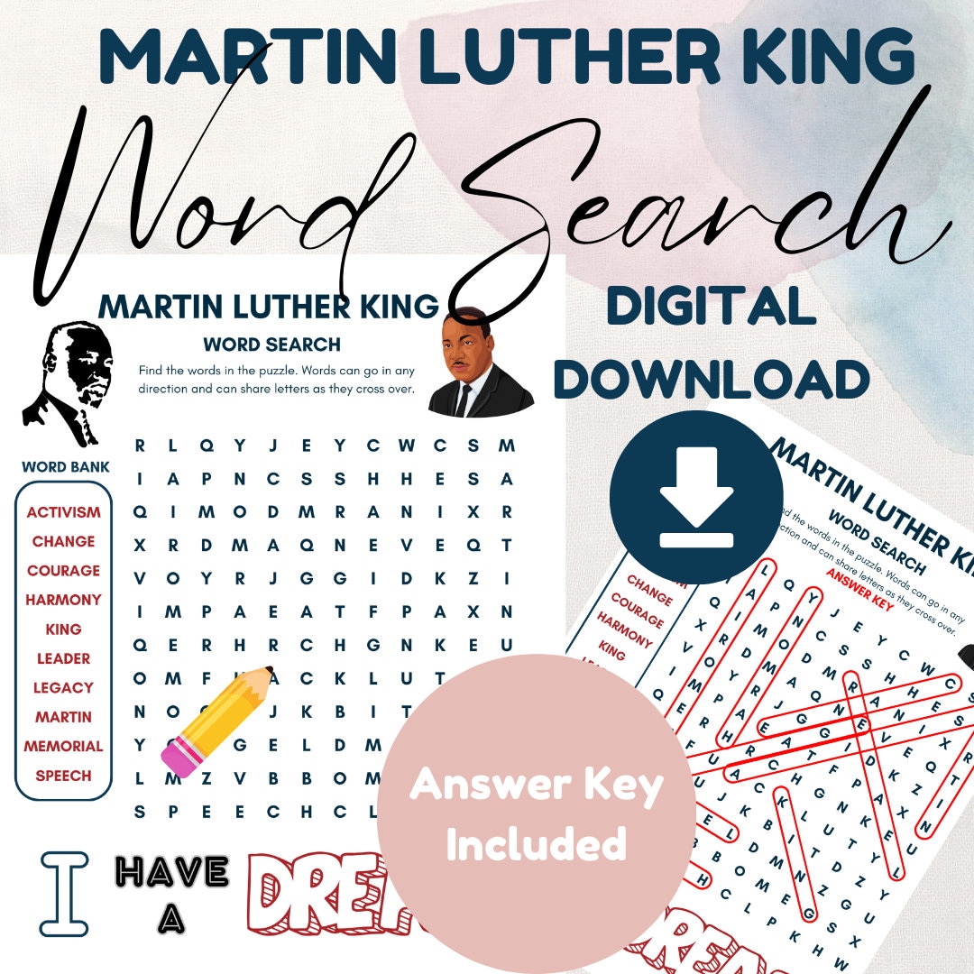 Martin Luther King Word Search - Etsy