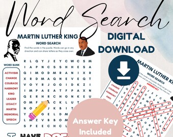 Martin Luther King Jr. - Word Search Puzzle 1 - Etsy