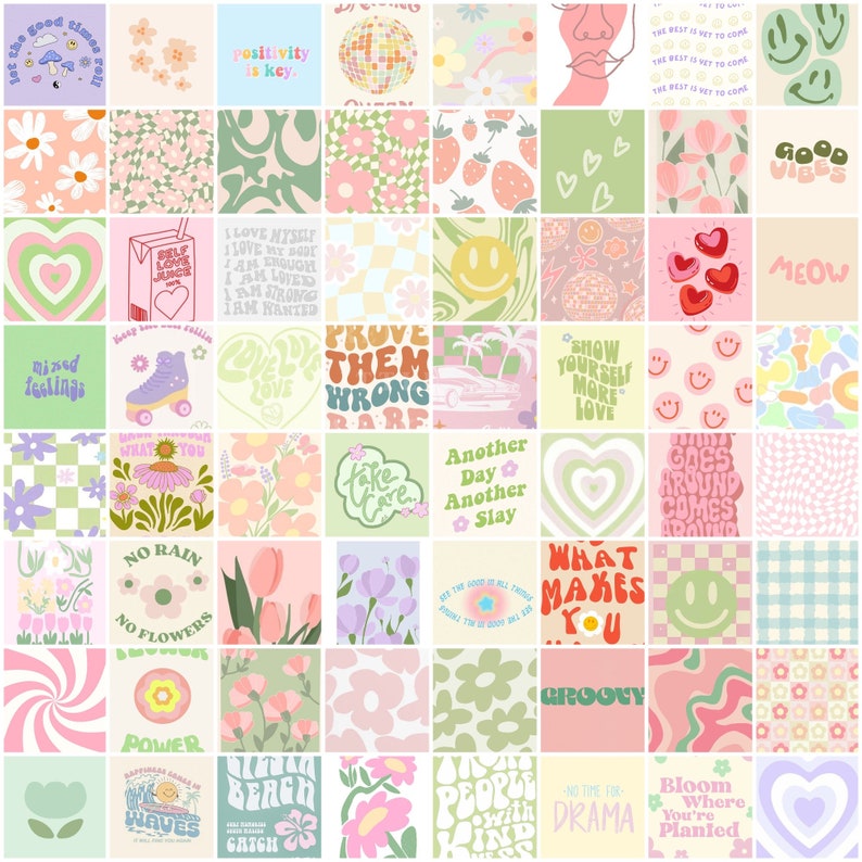100 Piece Danish Pastel Aesthetic Wall Collage Danish Pastel Wall Decor Dorm Room Decor Digital ...