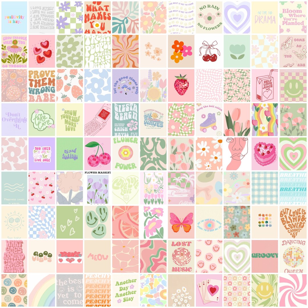 100 Piece Danish Pastel Aesthetic Wall Collage Danish Pastel Wall Decor Dorm Room Decor Digital ...