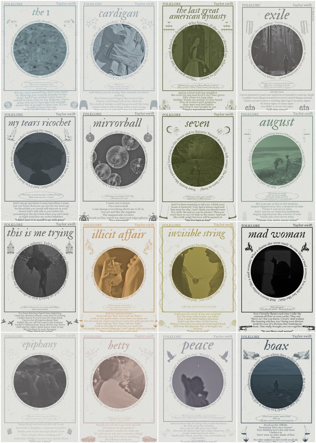 Folklore Wall Posters Taylor Swift Room Decor 17 Piece Digital Print ...