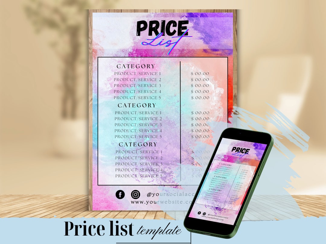 Editable Price List Template for Small Business, Modern Salon Price ...