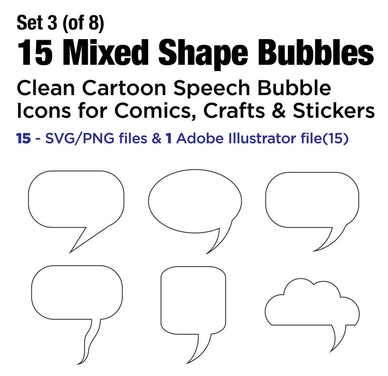 Set 3 – Mixed Bubble Shape Talk Bubbles, Cartoon Speech and Thought ...