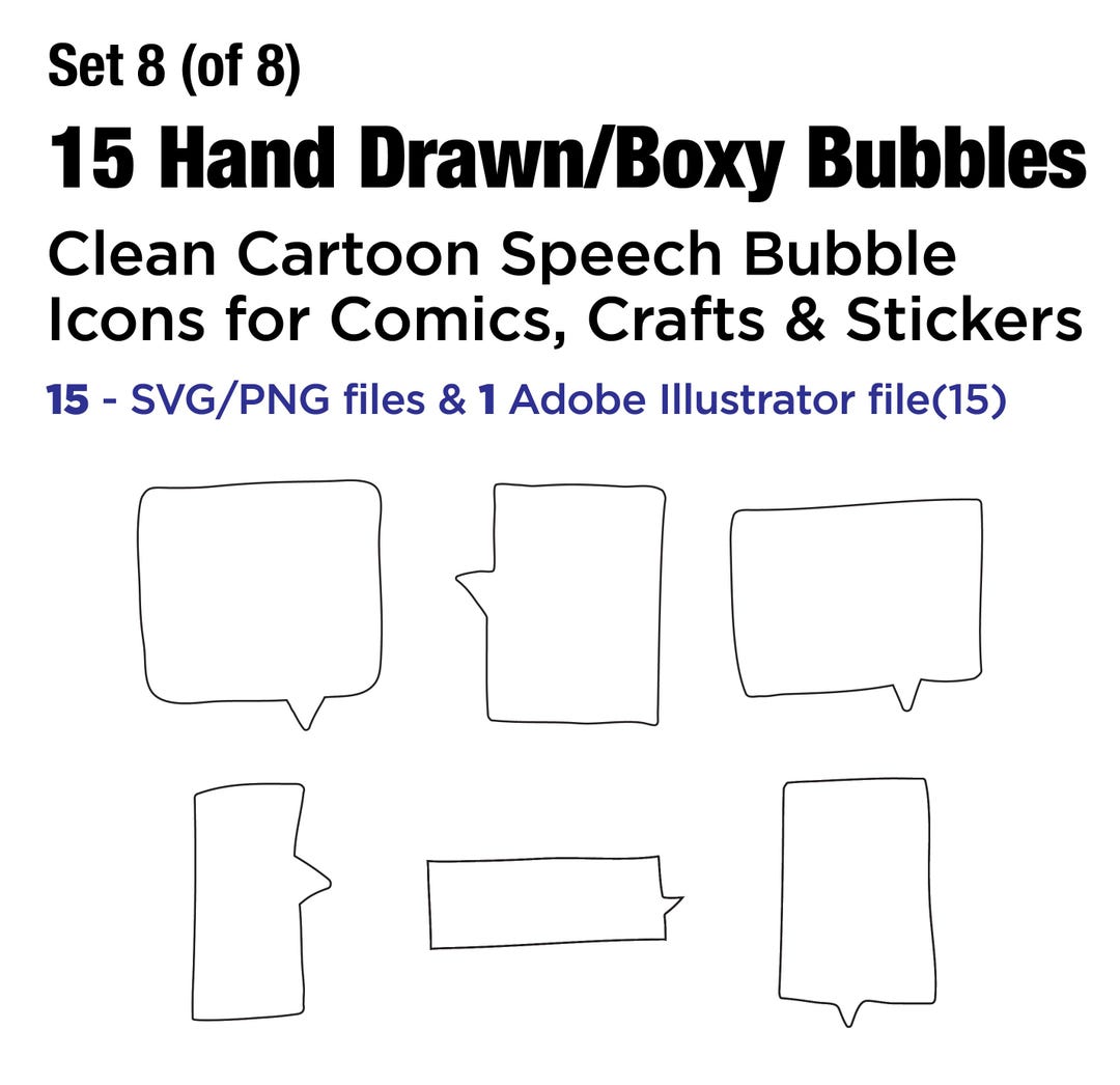 Hand Drawn Comic Speech Bubbles – Blocky SVG, PNG, AI Files - Etsy
