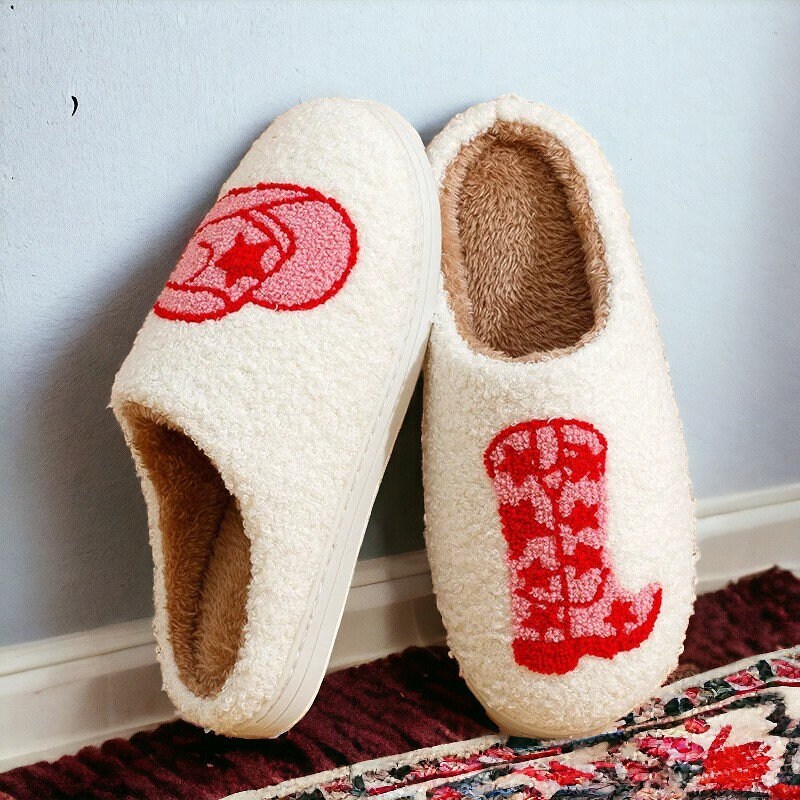 Fluffy Cowboy Slippers Cute Cowboy Slippers Comfy Western Slippers Cozy ...