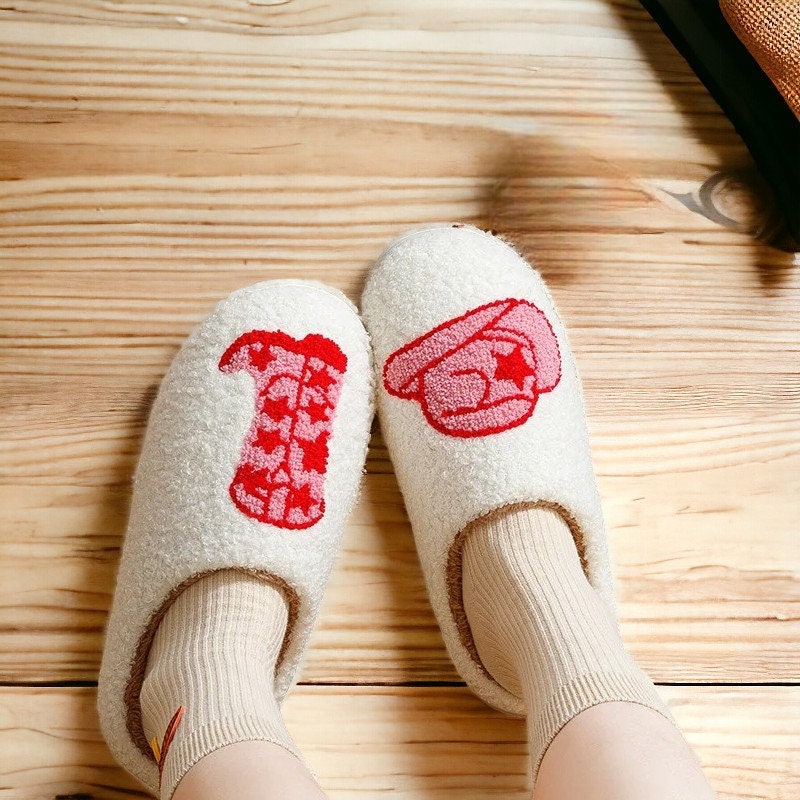 Fluffy Cowboy Slippers Cute Cowboy Slippers Comfy Western Slippers Cozy ...
