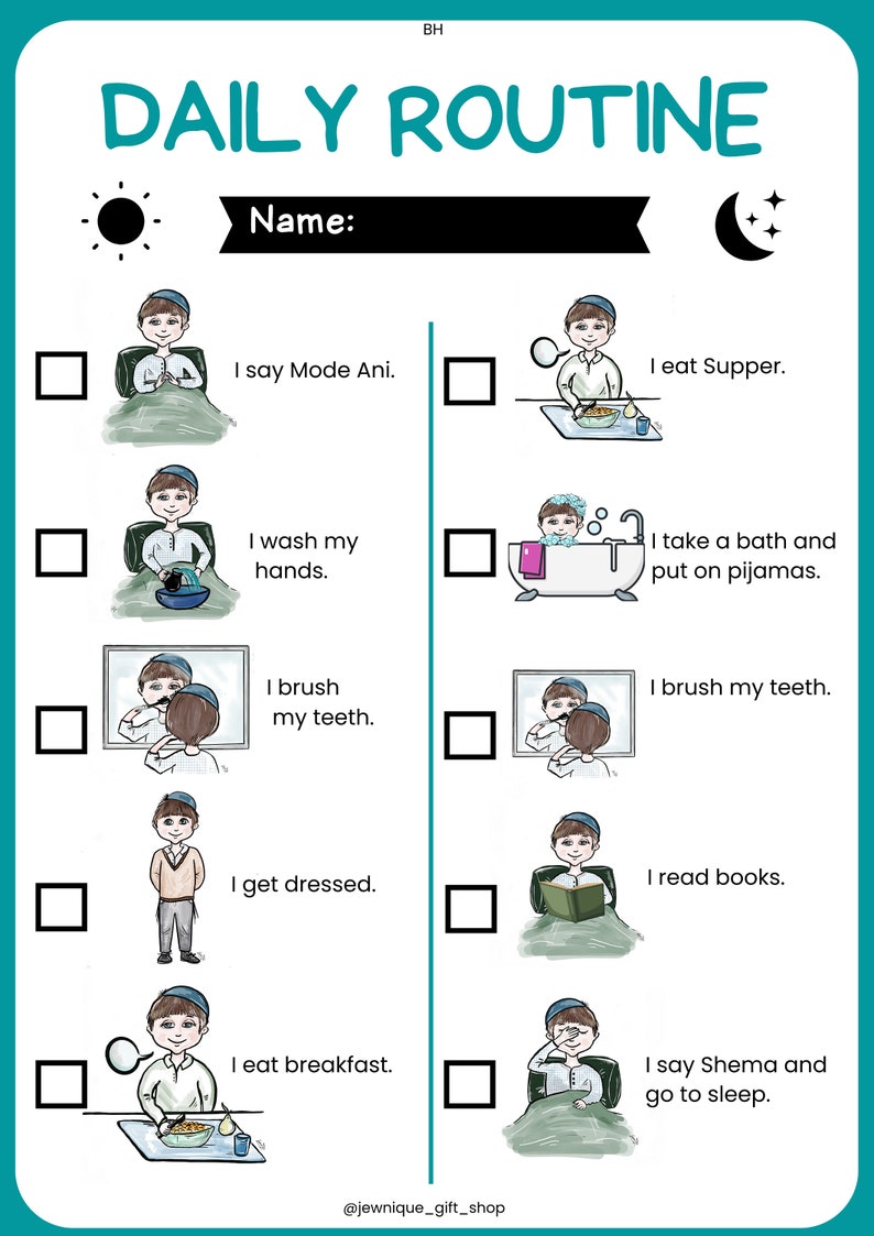 Daily Routine for Jewish Girl and Boy - Etsy