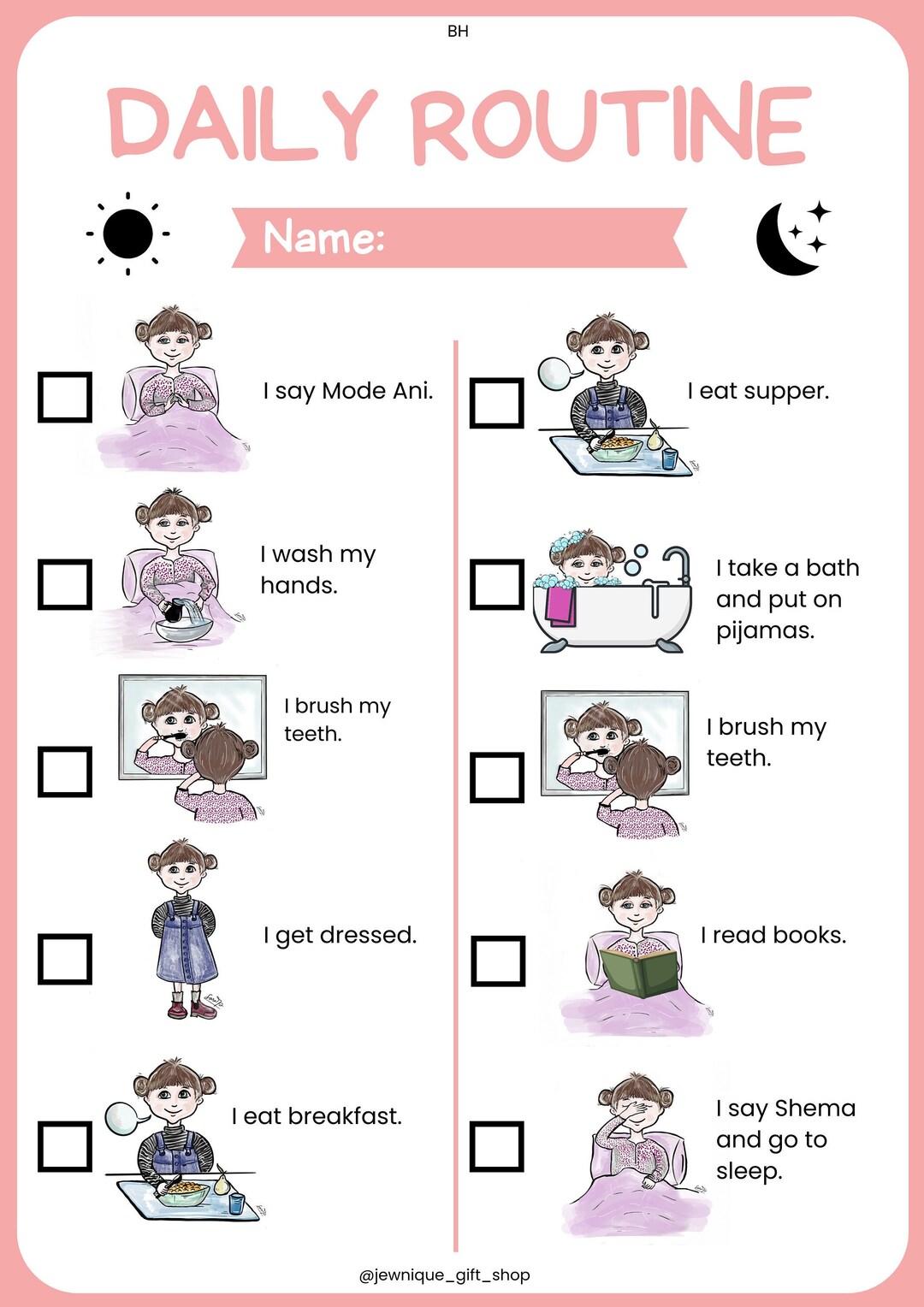 Daily Routine for Jewish Girl and Boy - Etsy