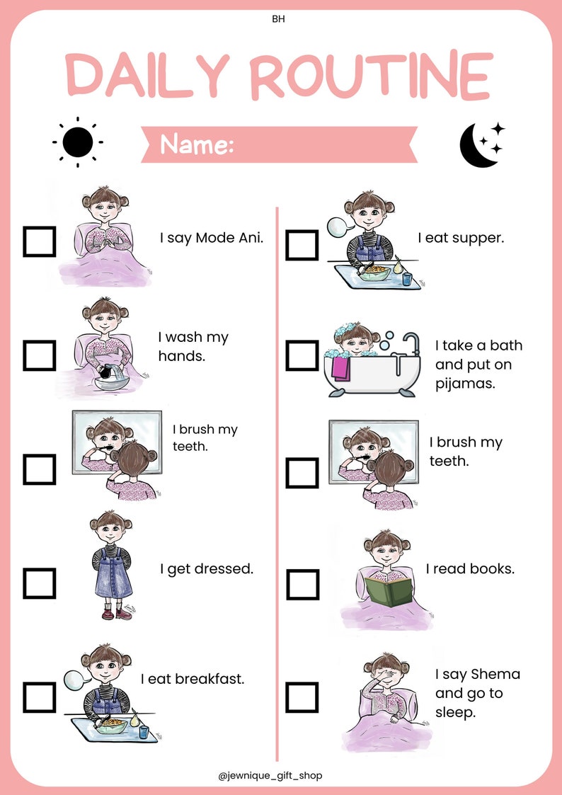 Daily Routine for Jewish Girl and Boy - Etsy