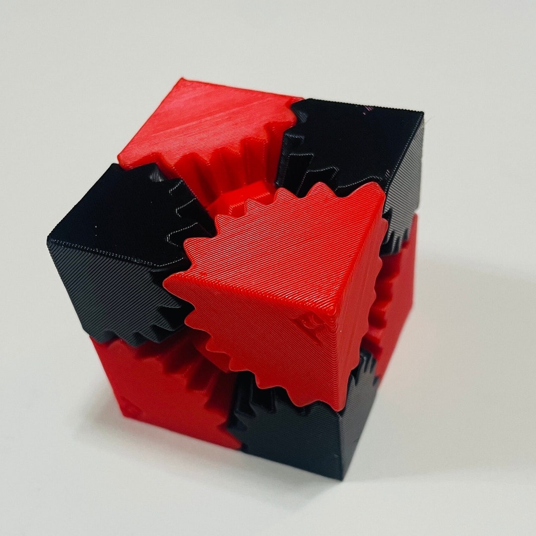 3D Printed Gear Cube Fidget Toy Fine Tooth Red and Black - Etsy