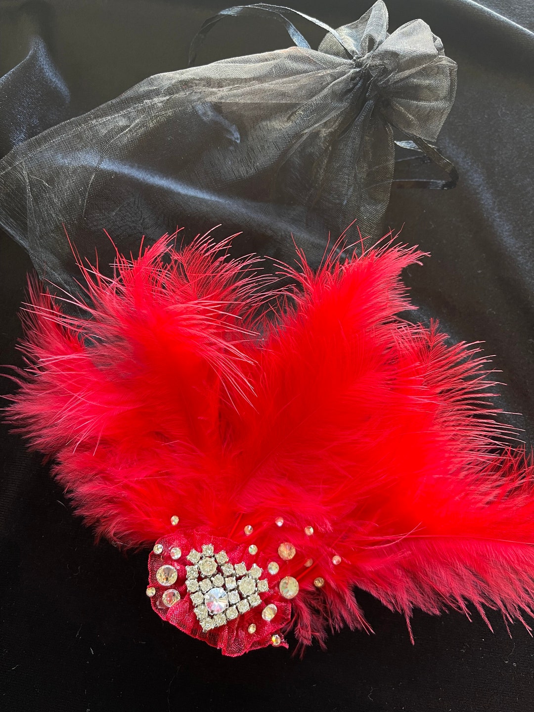 Red Rhinestone Feather Hairpiece. Red Feather Hairpiece. Red Hairpiece ...