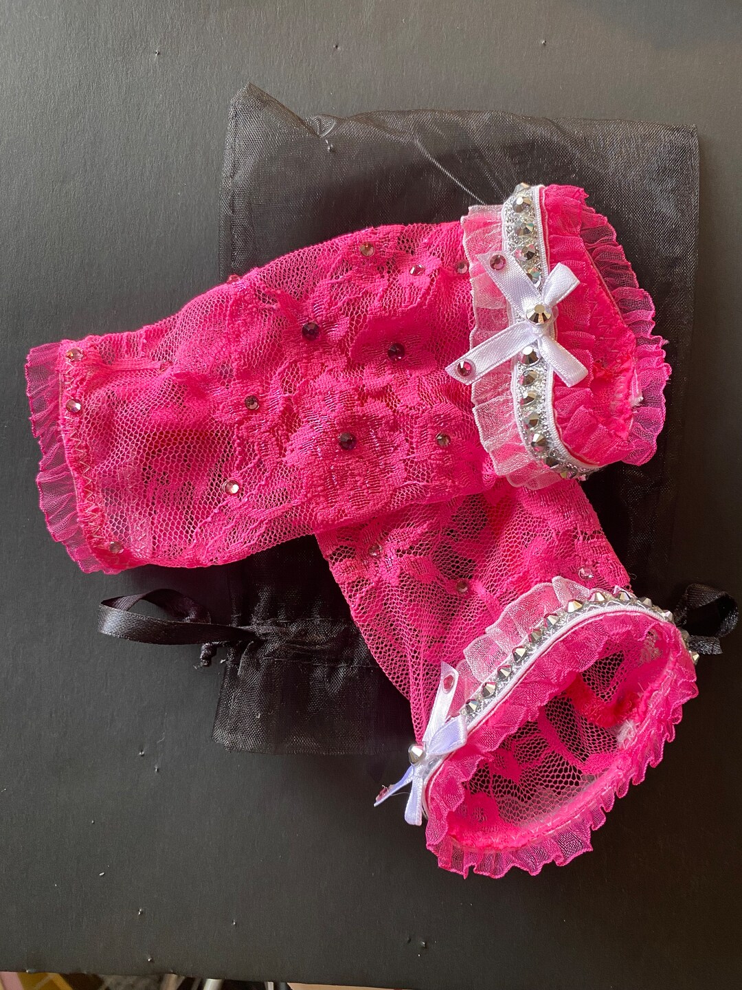 Hot Pink Lace Gloves. Hot Pink Lace Gauntlets. Lace Gloves. Rhinestoned ...