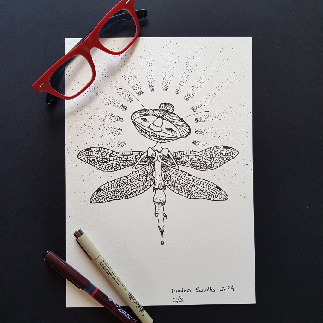 Chinese Dragonfly,limited Edition Print, Textured Beige Paper, Mystical ...