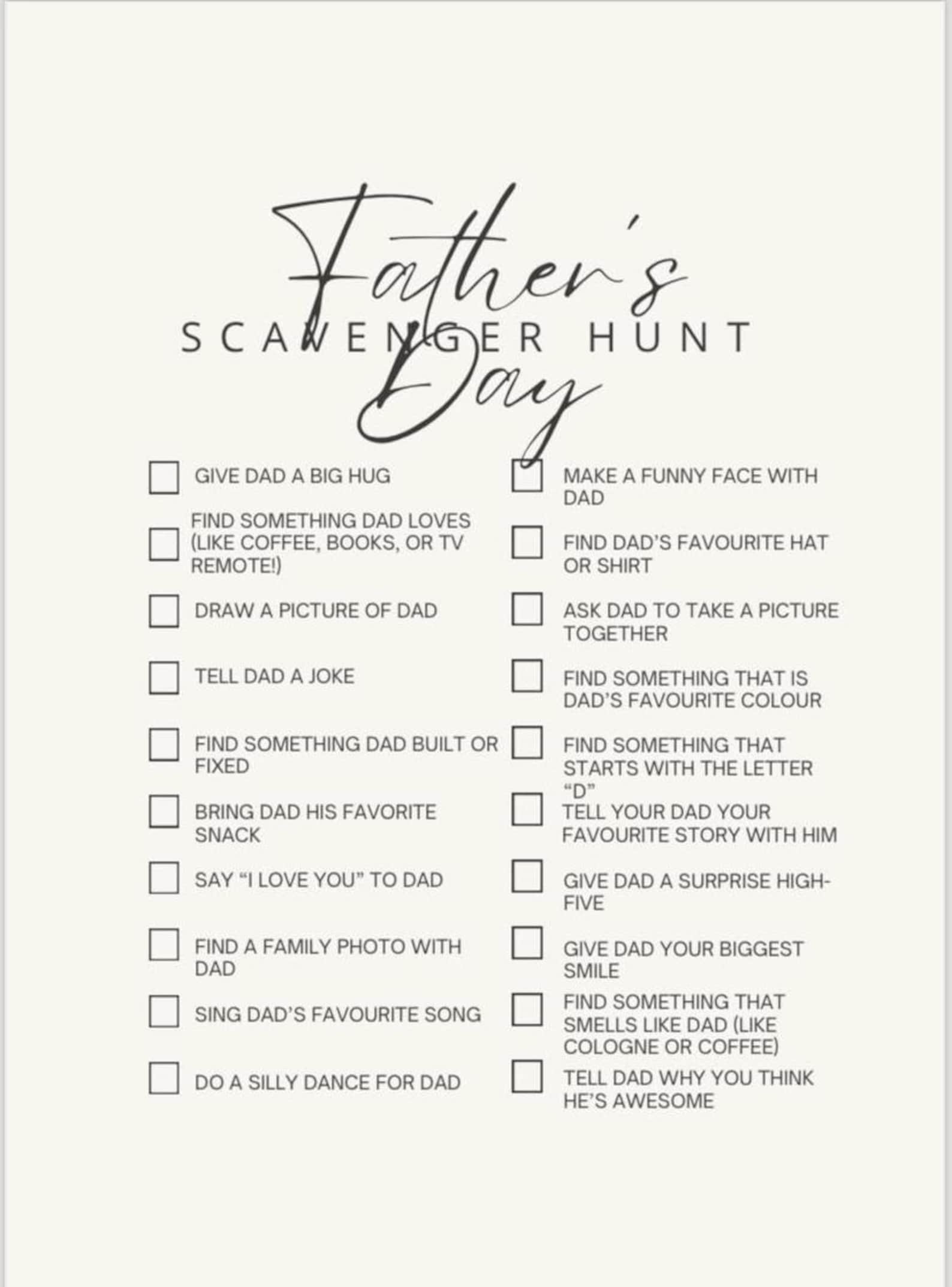 Father’s Day Scavenger Hunt A4 Printable - Etsy