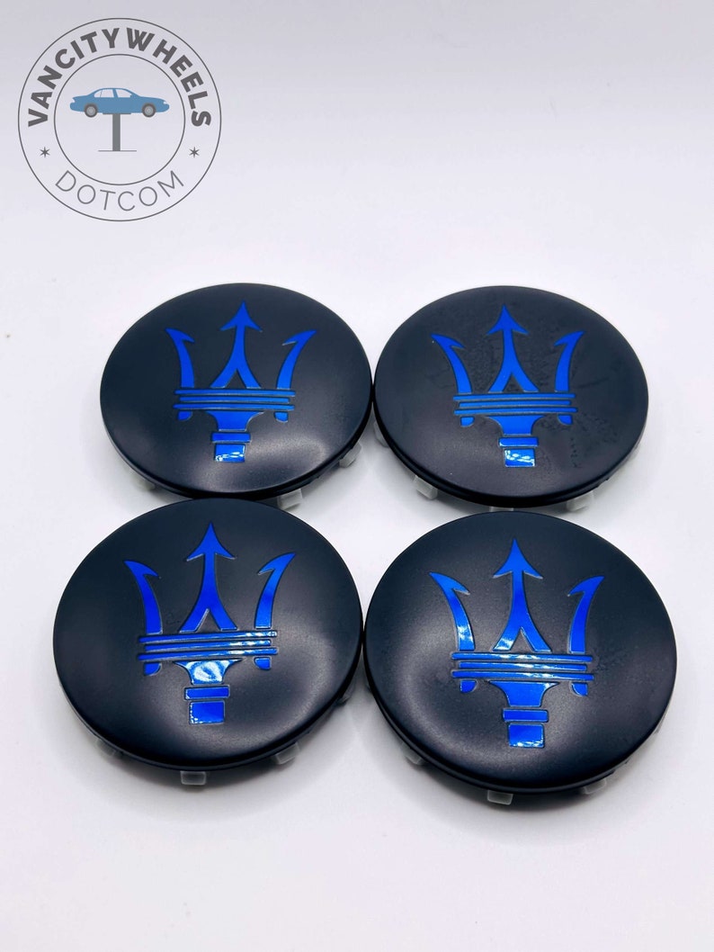 Set of 4 Black/blue Maserati Alloy Wheel Center Caps 60mm, Black/blue ...