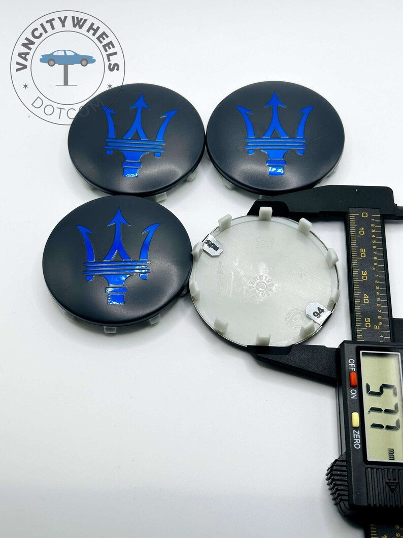 Set of 4 Black/blue Maserati Alloy Wheel Center Caps 60mm, Black/blue ...