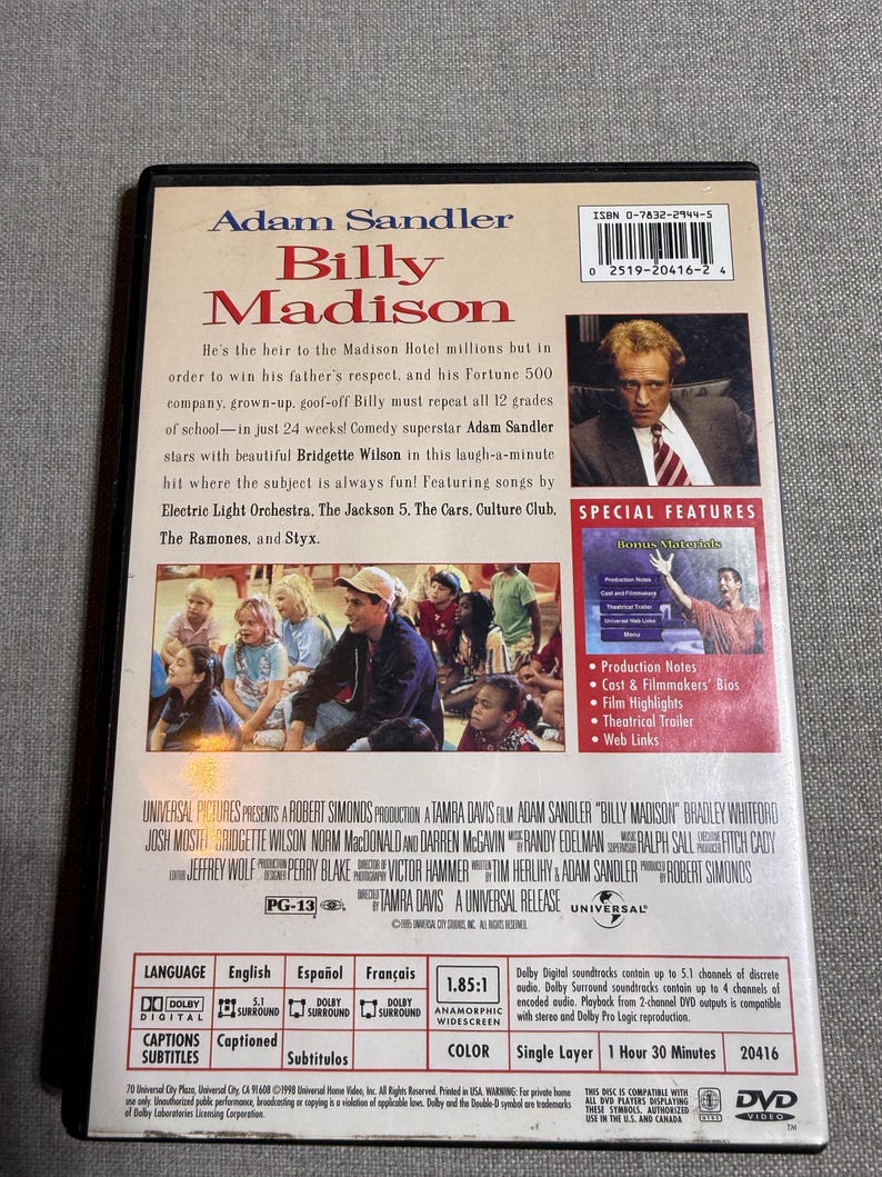 Billy Madison DVD – Adam Sandler Classic Comedy Movie Directed by Tamra ...