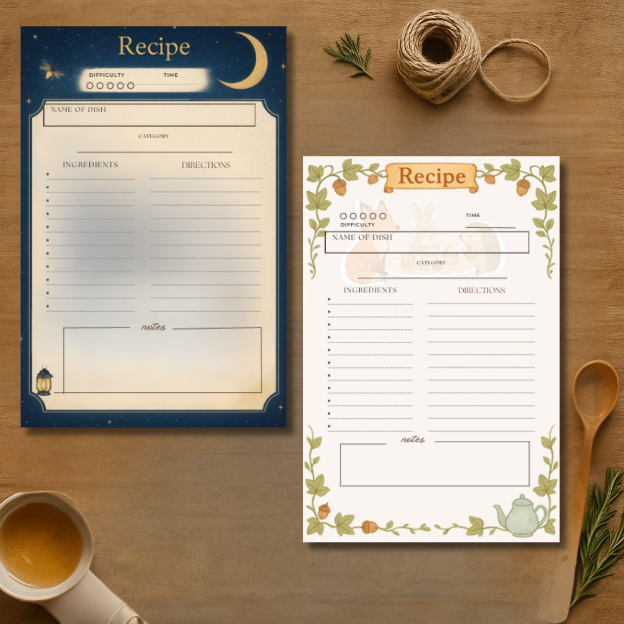 Cottagecore Recipe Card Bundle: Printable Kitchen Journal Templates ...