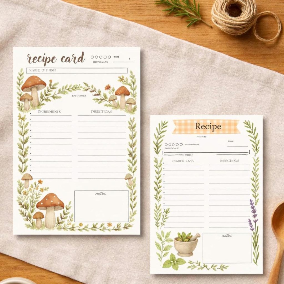 Cottagecore Recipe Card Bundle: 4 Templates, PDF and Canva Template ...