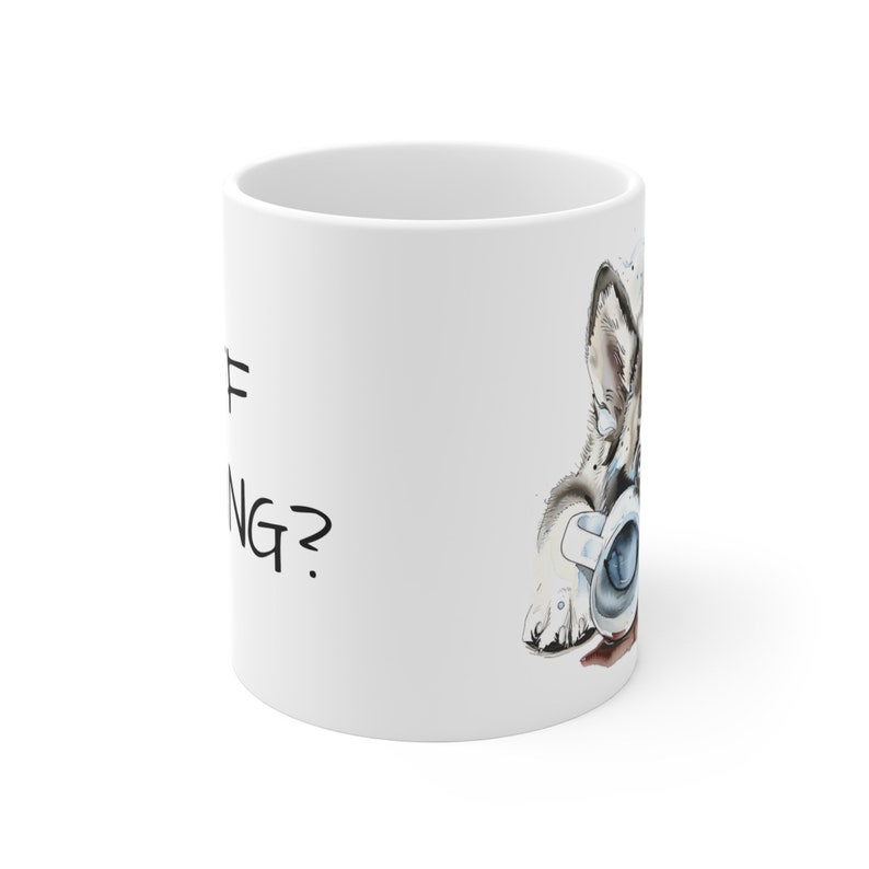 Ruff Morning Husky With Spilled Coffee, Funny, Cute White Ceramic Dog ...