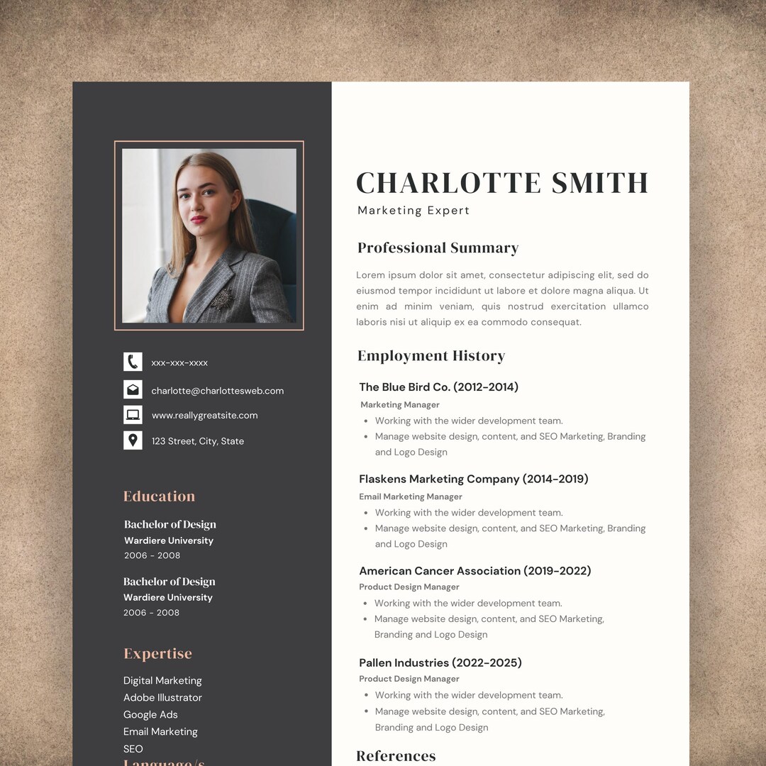 Modern Resume Template for Canva Professional CV Design With Photo ...