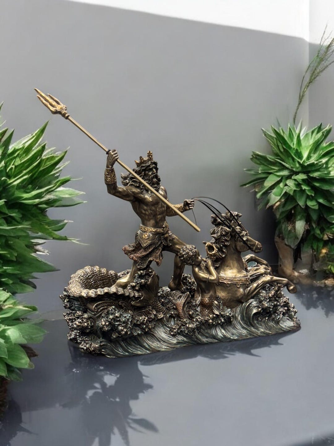 Poseidon Riding Hippocampus Chariot: Greek Sea God Figurine for Ocean ...