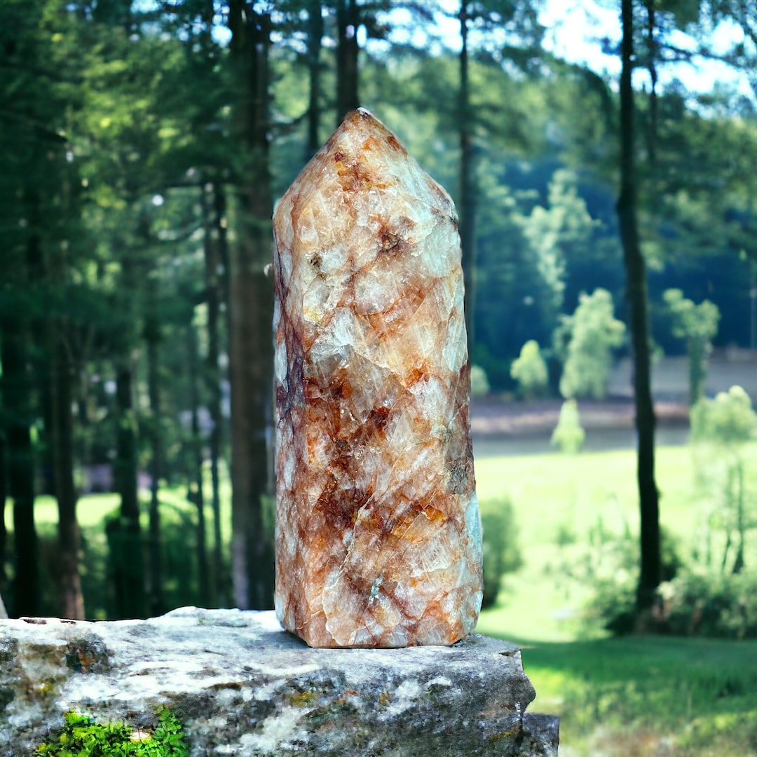 Large Red Hematoid Fire Quartz Tower Point - Golden Healer Crystal From ...