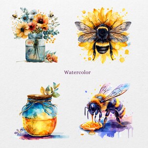 Watercolor Honey Bee Clipart - Bees Clipart - Floral Clipart ...