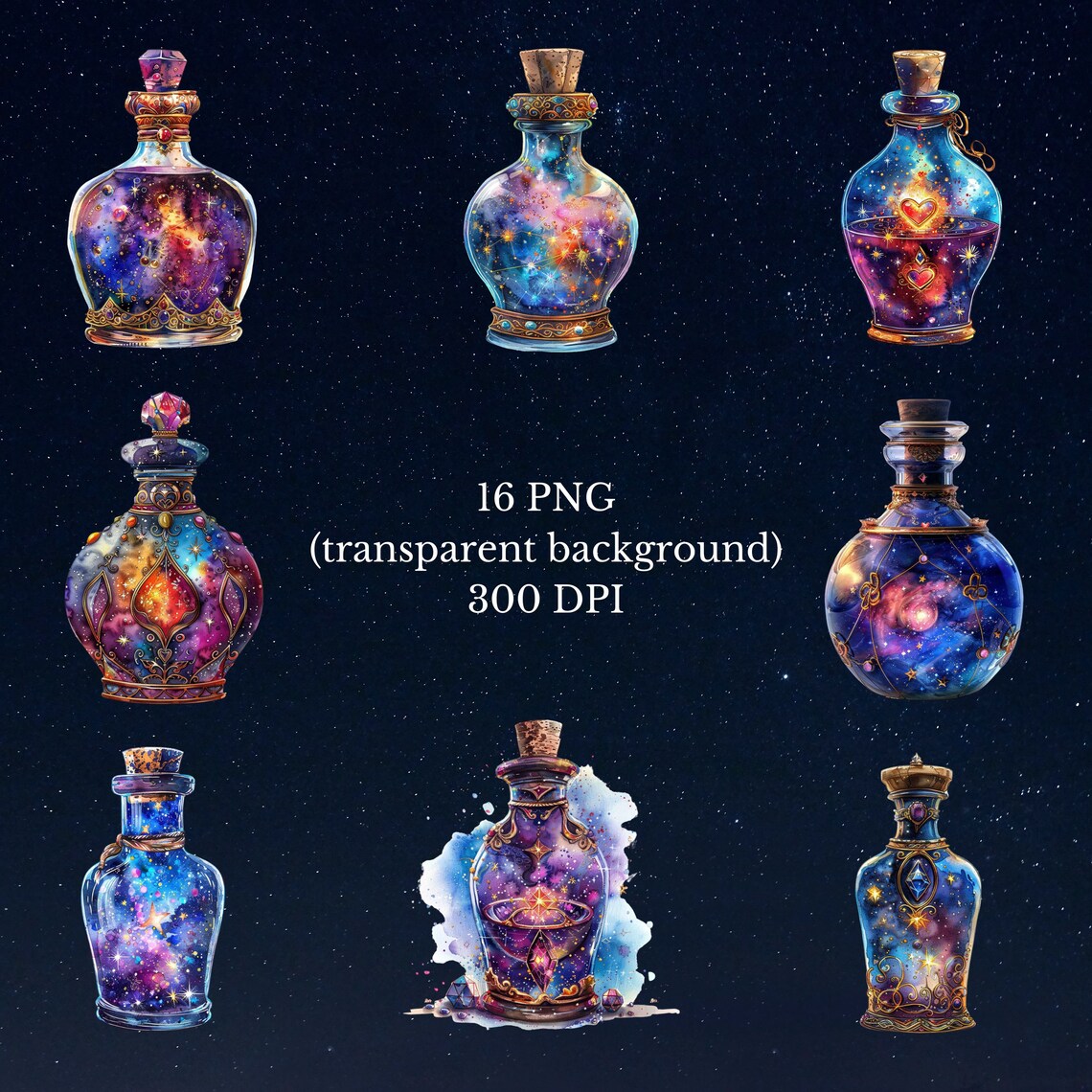 Watercolor Cosmic Potions Clipart - Watercolor Witchy Astrology - Magic ...