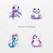 Undersea Watercolor Clipart Bundle, Cute Ocean Chibi Aquatic Animals ...