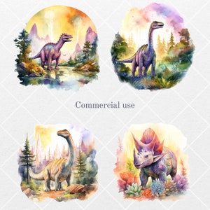 Watercolor Dinosaurs Clipart Bundle Prehistoric Dino Landscape Png ...