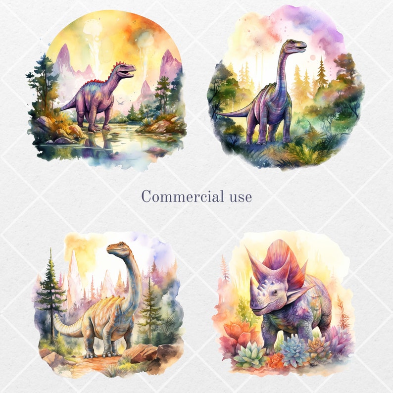 Watercolor Dinosaurs Clipart Bundle Prehistoric Dino Landscape Png ...