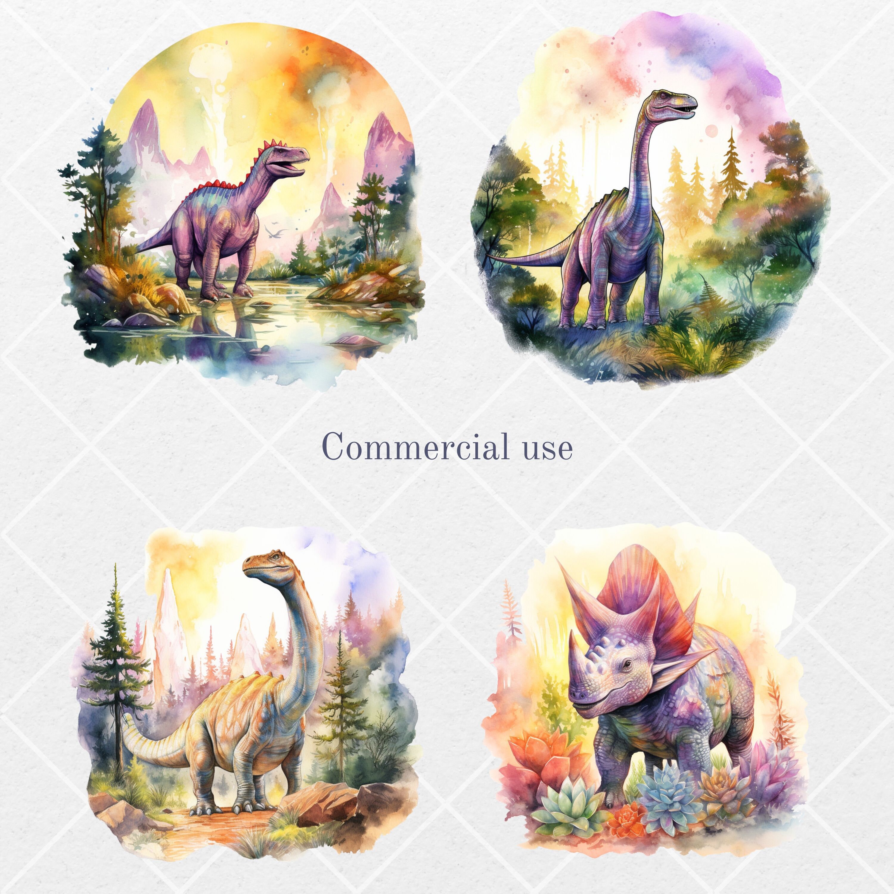 Watercolor Dinosaurs Clipart Bundle Prehistoric Dino Landscape Png ...