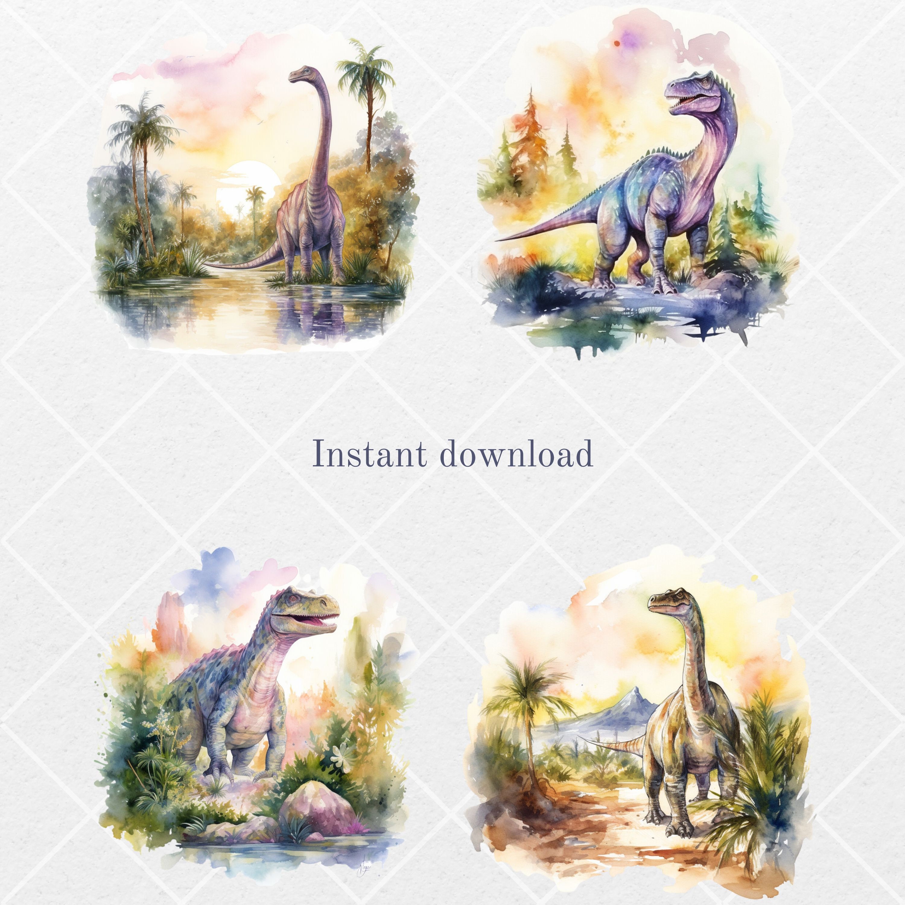 Watercolor Dinosaurs Clipart Bundle Prehistoric Dino Landscape Png ...