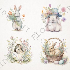 Bunnies and Wildflowers Clipart, Cute Bunny Clipart, Easter Clipart ...