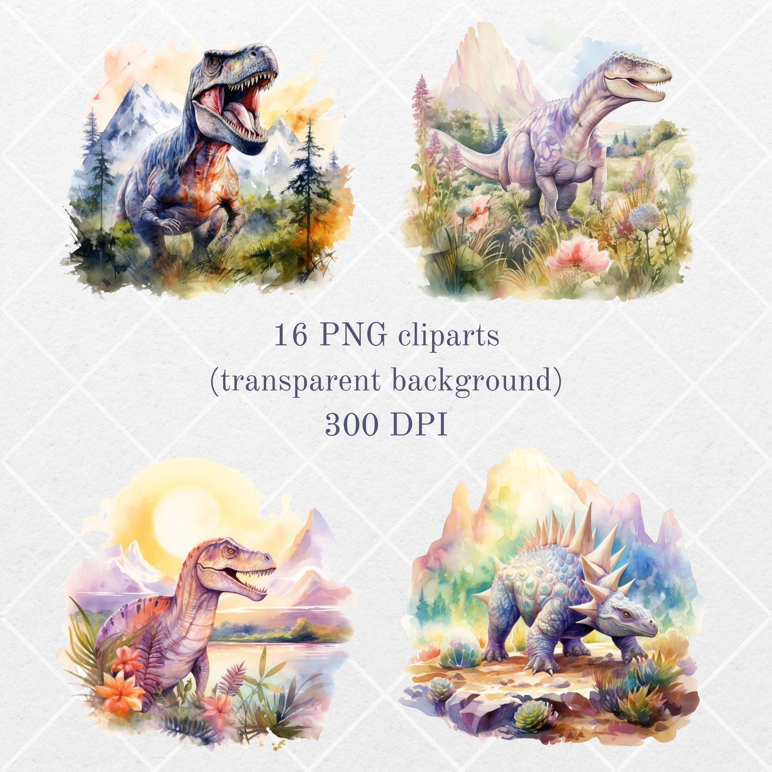Watercolor Dinosaurs Clipart Bundle Prehistoric Dino Landscape Png ...