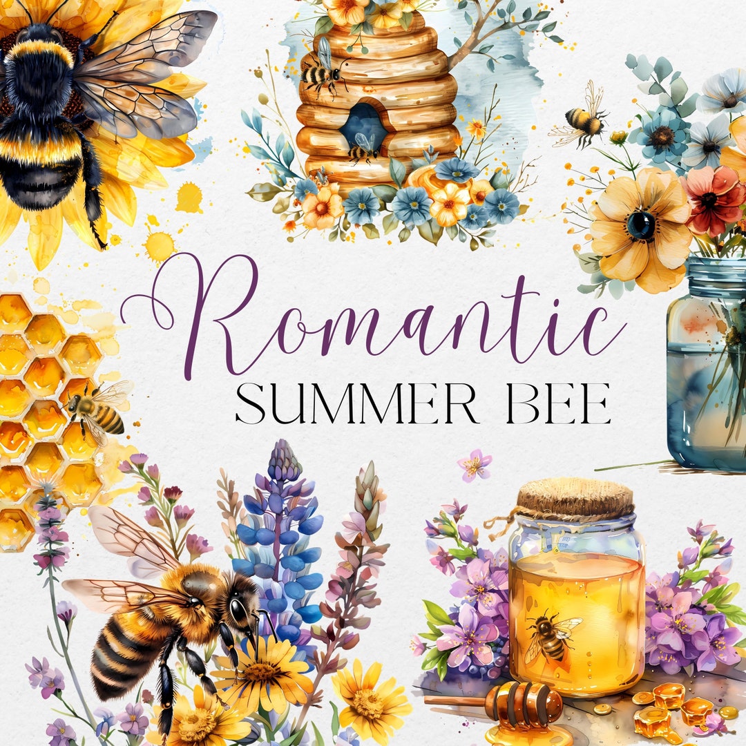 Watercolor Honey Bee Clipart - Bees Clipart - Floral Clipart ...