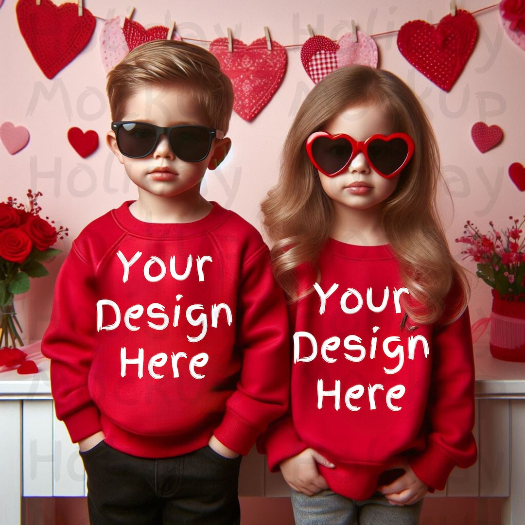 Valentine, Sibling Mockup Kids Red Gildan Sweatshirt Mockup, Brother ...