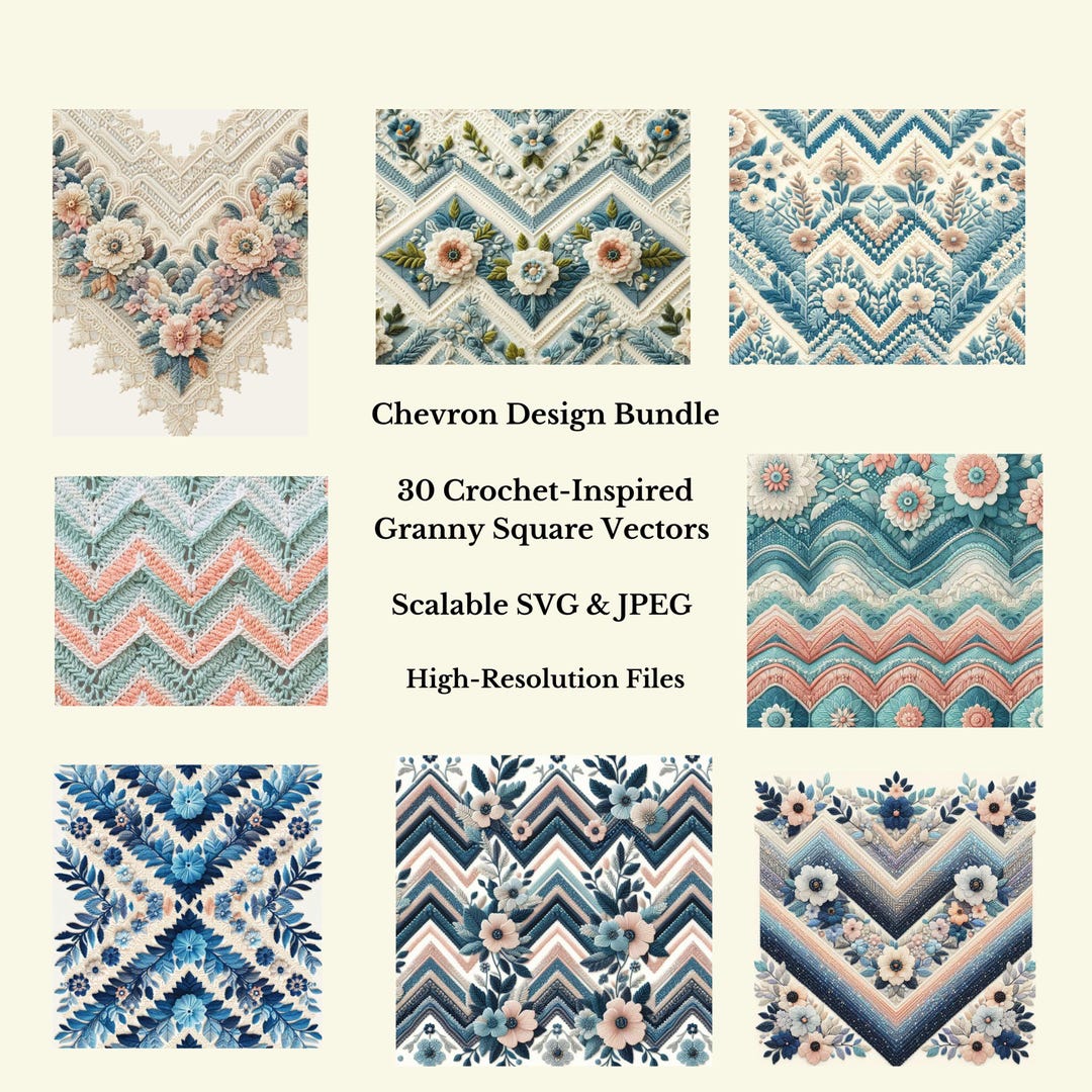 30 Bundle Crochet Granny Squares Vectors, Crochet Clipart, Luxury Craft ...