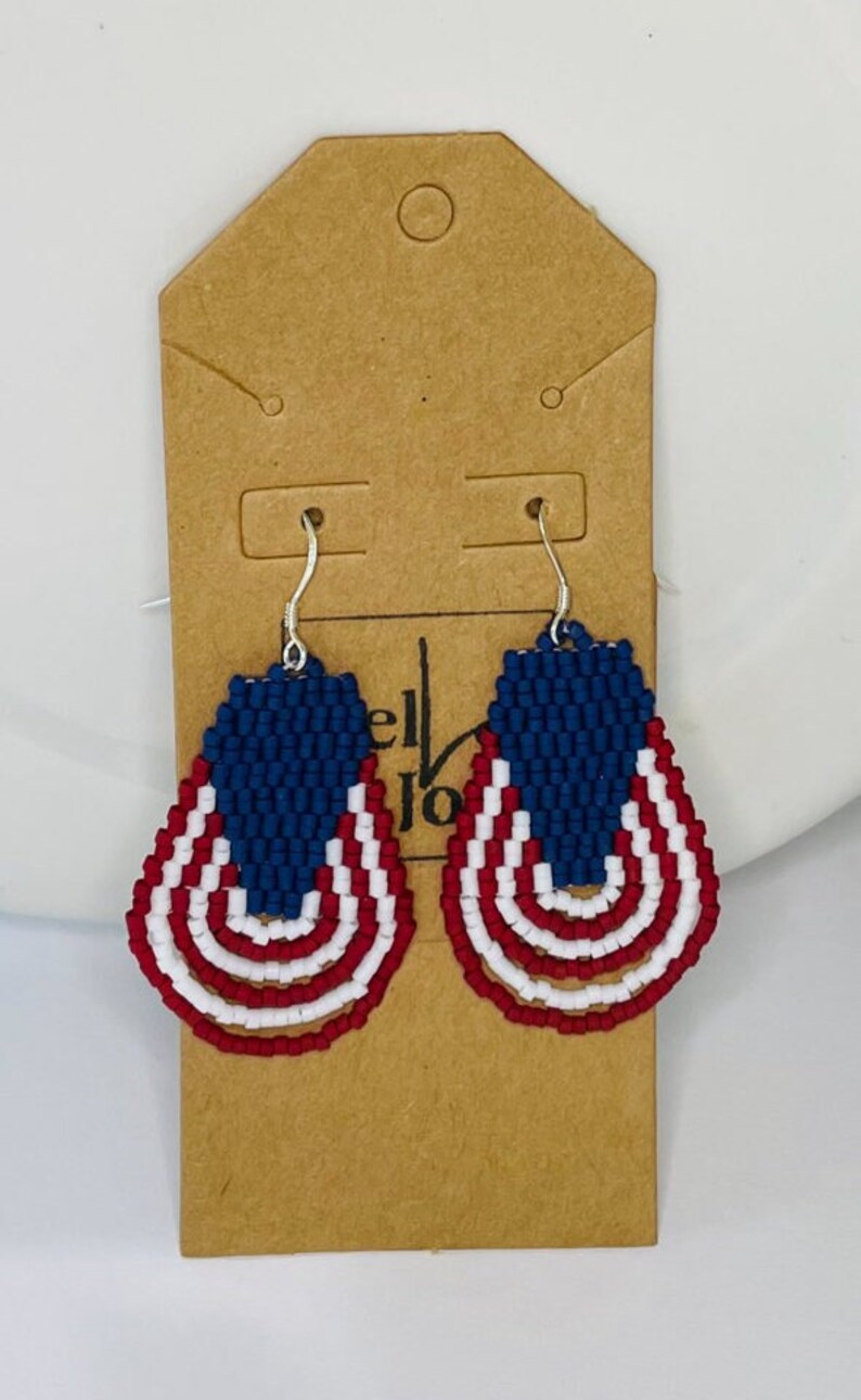 Beaded Red, White and Blue Swoop Earrings - Etsy