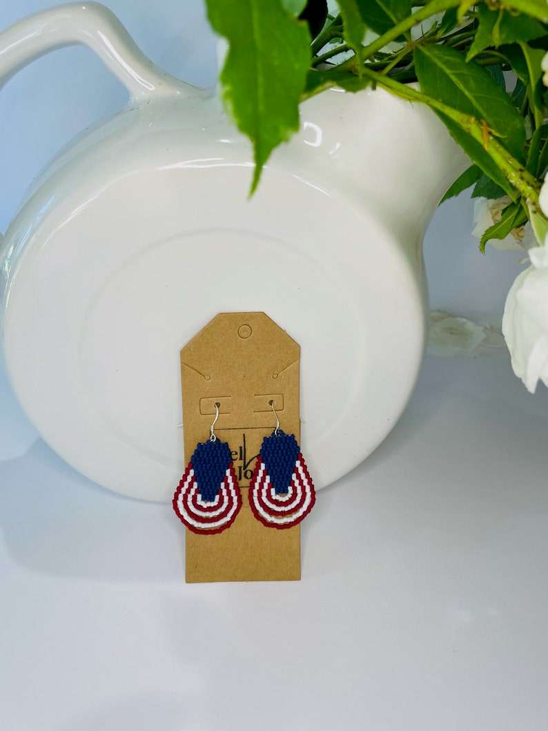 Beaded Red, White and Blue Swoop Earrings - Etsy