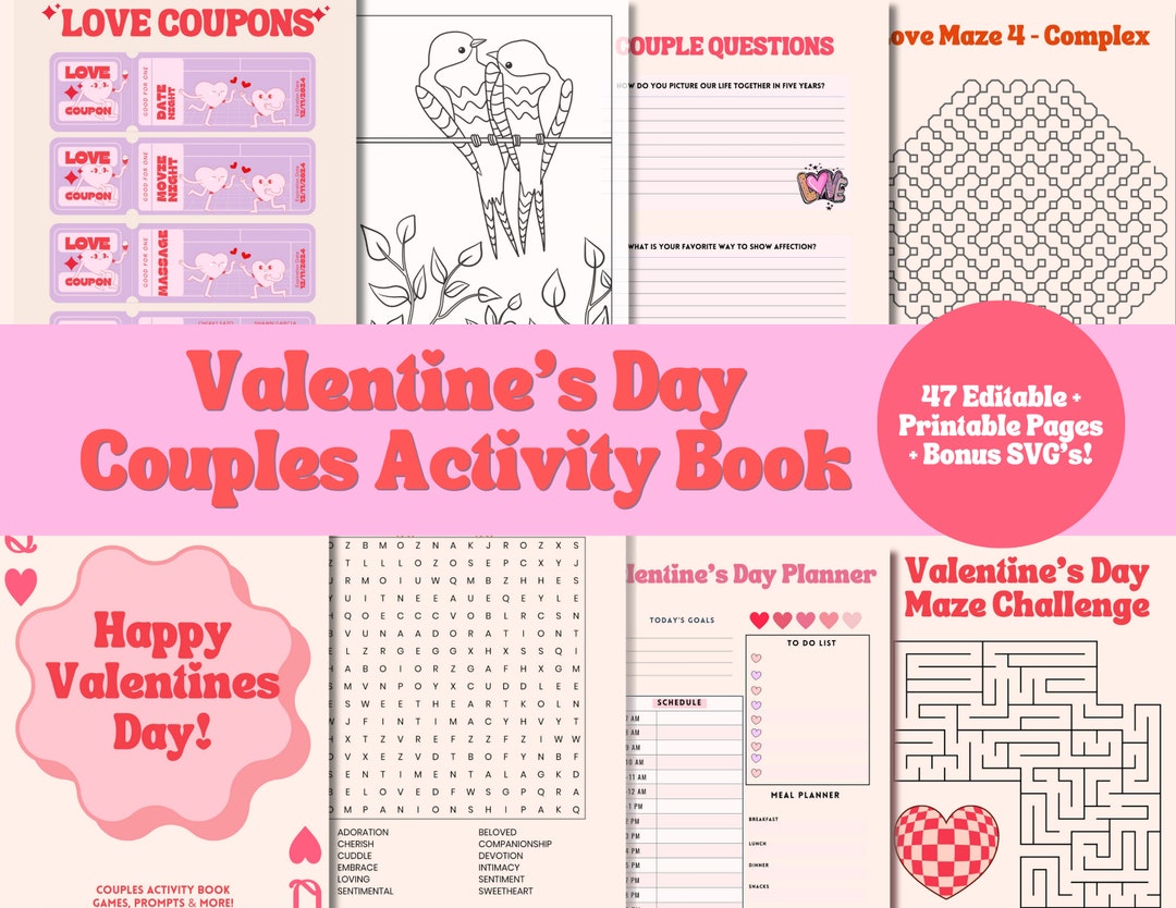 Valentines Day Couples Activity Book and Planner/valentines Print Set ...