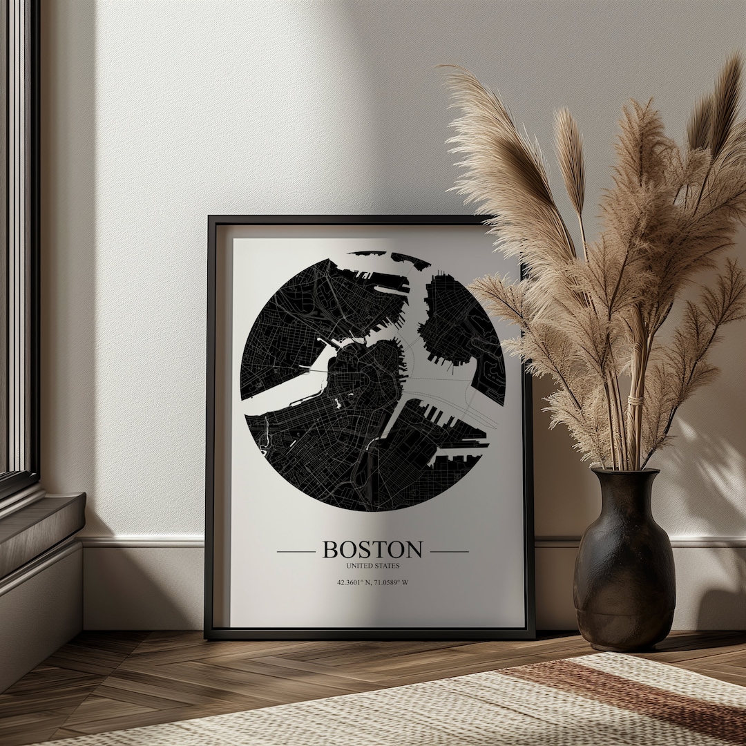 Framed Boston Map, FREE SHIPPING Map of Boston Massachusetts, Boston ...
