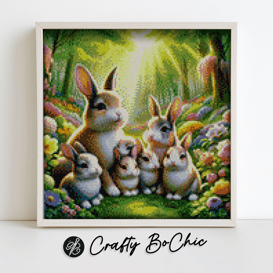 Family of Rabbits 14 Count Cross Stitch Chart Digital Download PDF ...
