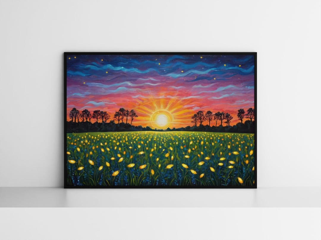Summer Sunset Wall Art, Fireflies Home Decor - Etsy