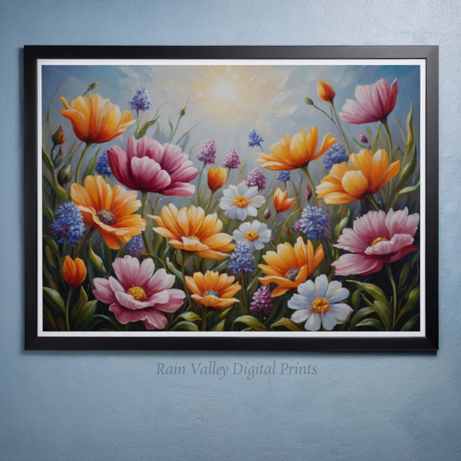 Abstract Spring Meadow Art Print, Bright Wildflowers Gouache Painting ...