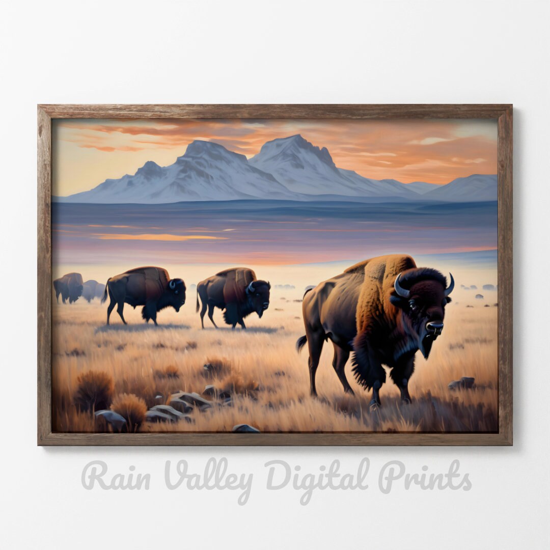 Desert Bison Wandering Plains, Oil Painting Wall Art, Digital Print - Etsy