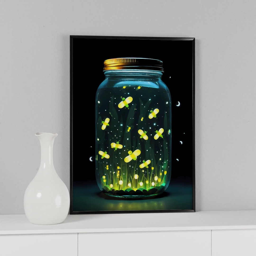 Firefly in A Jar Wall Art, Summer Nights Lightning Bugs, Digital Art ...